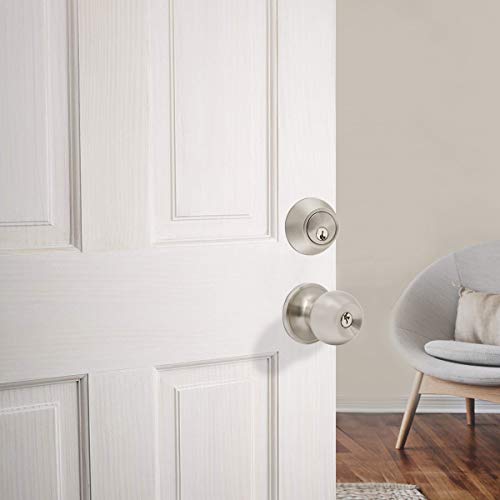Gobrico Keyed Alike Entry Door Knob and Single Cylinder Deadbolt Lock Combo Set for Entrance and Front Door with Satin Nickel Finish,1 Pack
