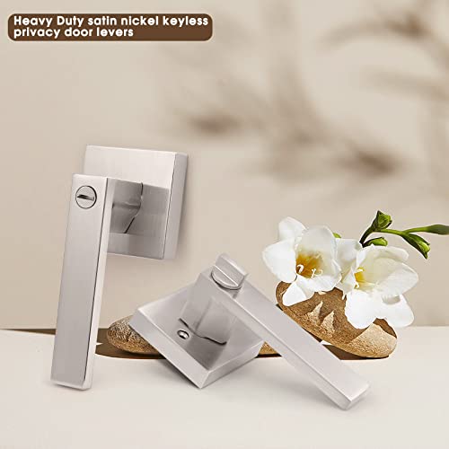 Gobrico Pack of 6 Square Door Handles Levers, Bedroom and Bathroom Privacy Locks Satin Nickel Finished, Keyless Interior Door Locksets Door Knobs