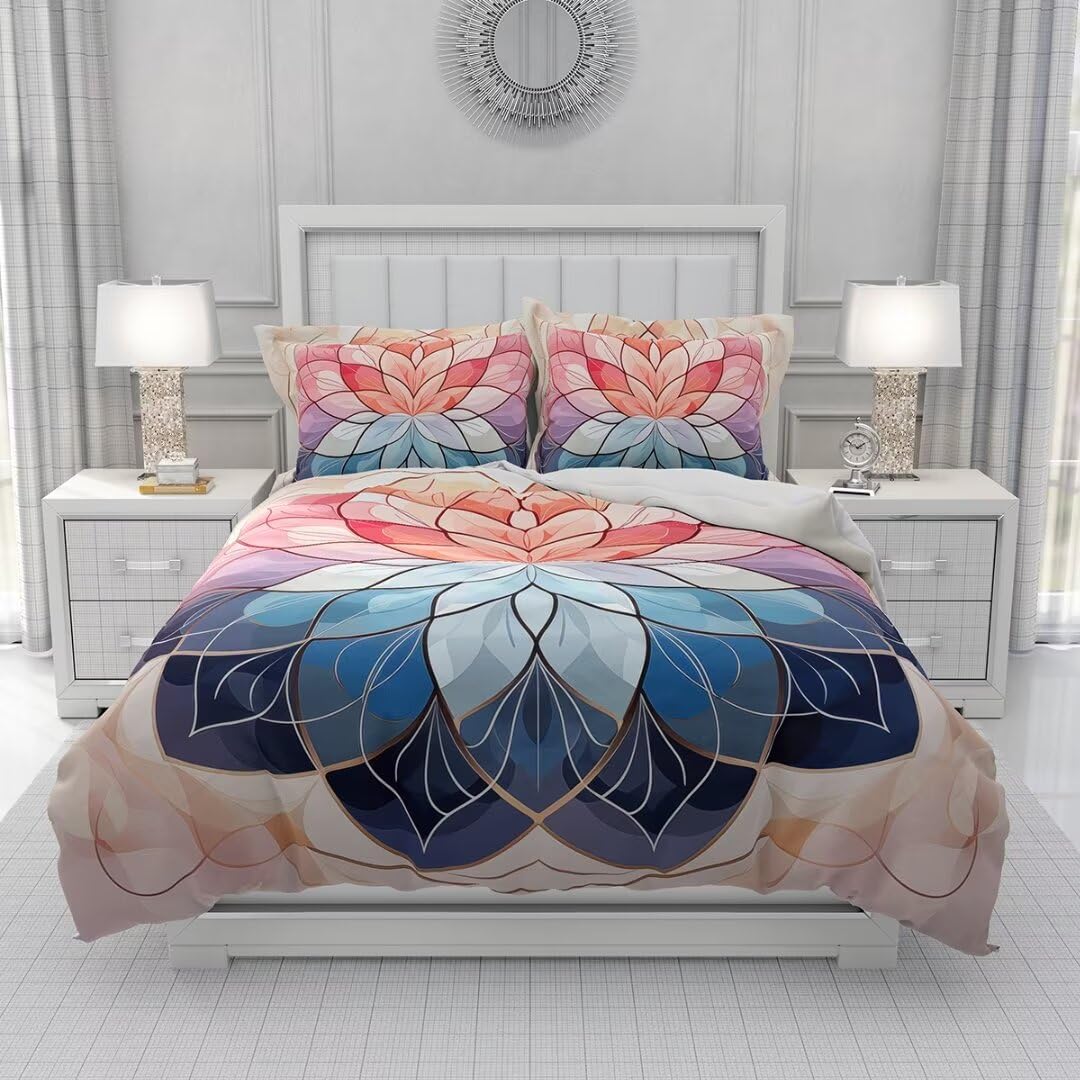 DiuuDi Boho Floral Duvet Cover King Size 3D Printed Multicolor Flowers Duvet Cover Set Bohemia Quilt Cover 3 Pcs Comforter Cover with 2 Pillowcases