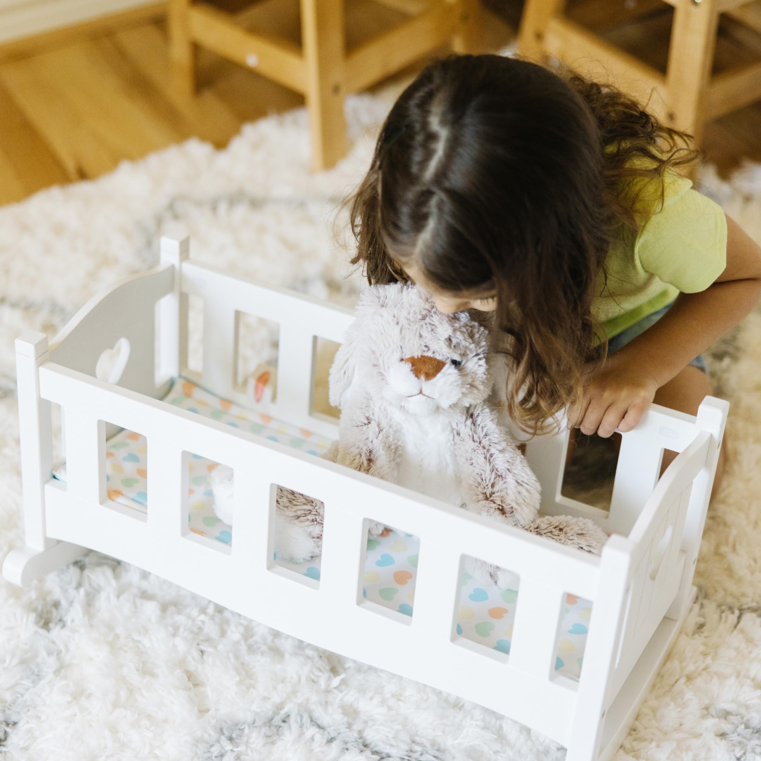 Melissa & Doug Mine to Love Wooden Play Cradle for Dolls, Stuffed Animals - White