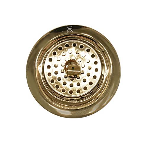 Westbrass CO2185-01 Combo Pack 3-1/2" Post Style Large Kitchen Sink Basket Strainer and Waste Disposal Drain Flange with Stopper, Polished Brass
