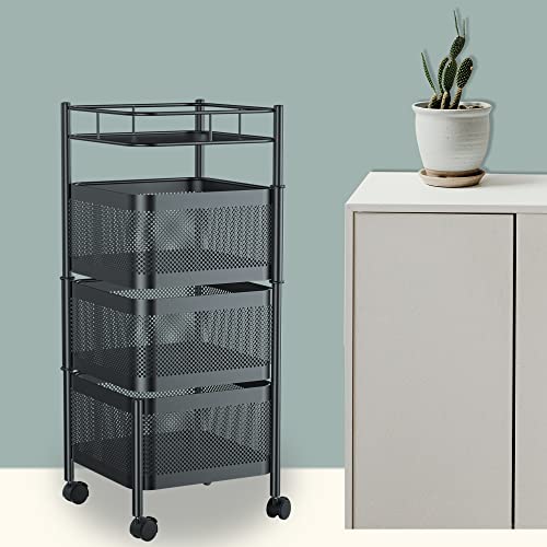 Homelet Rotating Multi Layers Storage Shelf Rolling Carts Free-Standing Rust-Proof Vegetable Storage Rack Baskets For Kitchen Living Room Bathroom Bedroom Office Fruit Organizer