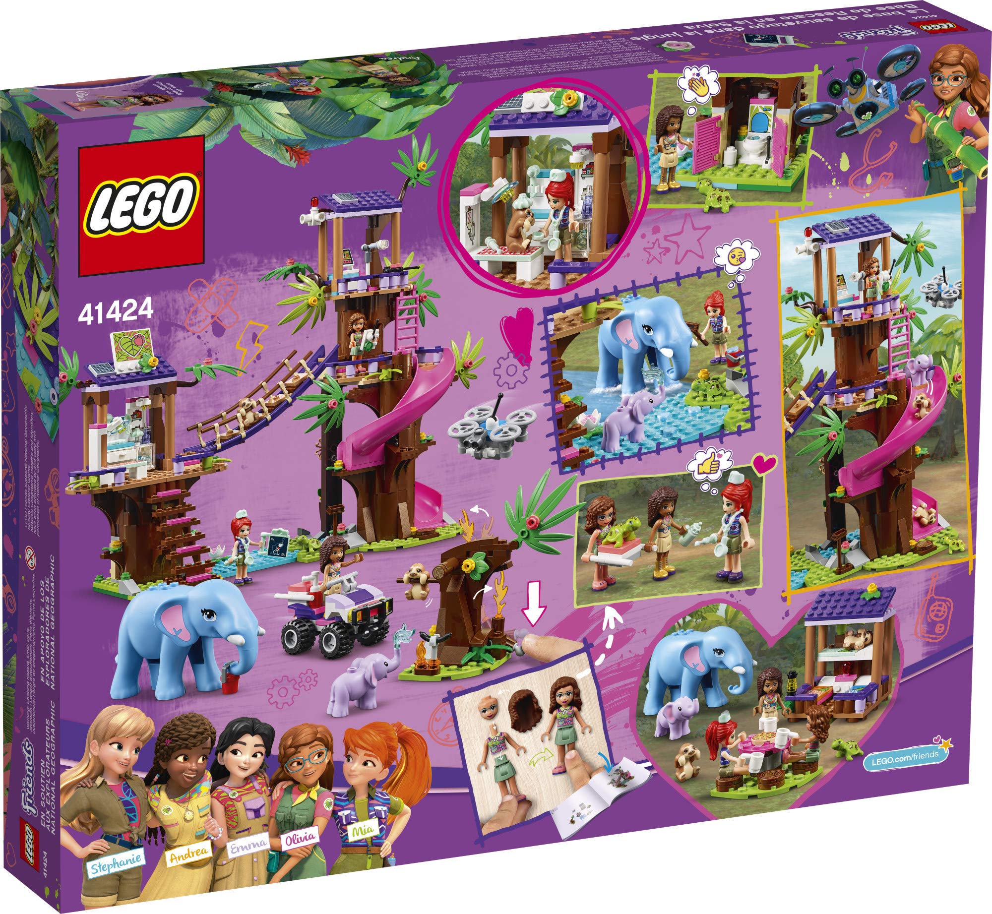 LEGO Friends Jungle Rescue Base 41424 Building Toy for Kids, Animal Rescue Kit That Includes a Jungle Tree House and 2 Elephant Figures for Adventure Fun (648 Pieces)