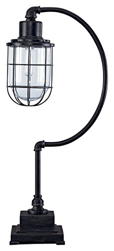 Signature Design by Ashley Jae Industrial 33.25" Metal Desk Lamp with Glass Shade, Black with Antique Finish