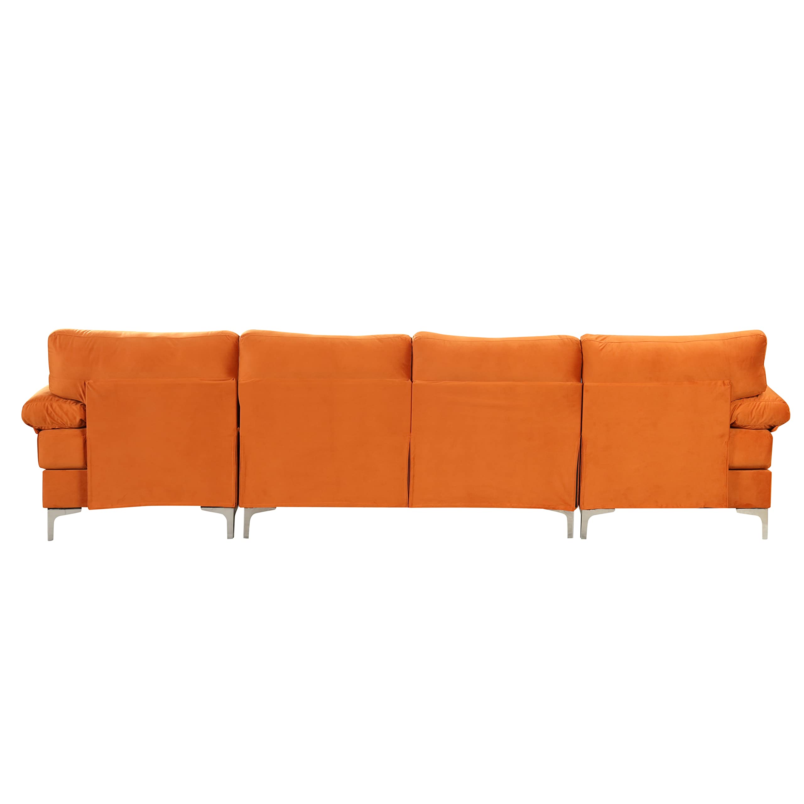 Divano Roma Furniture Modern Large Velvet Fabric U-Shape Sectional Sofa, Double Extra Wide Chaise Lounge Couch, Orange