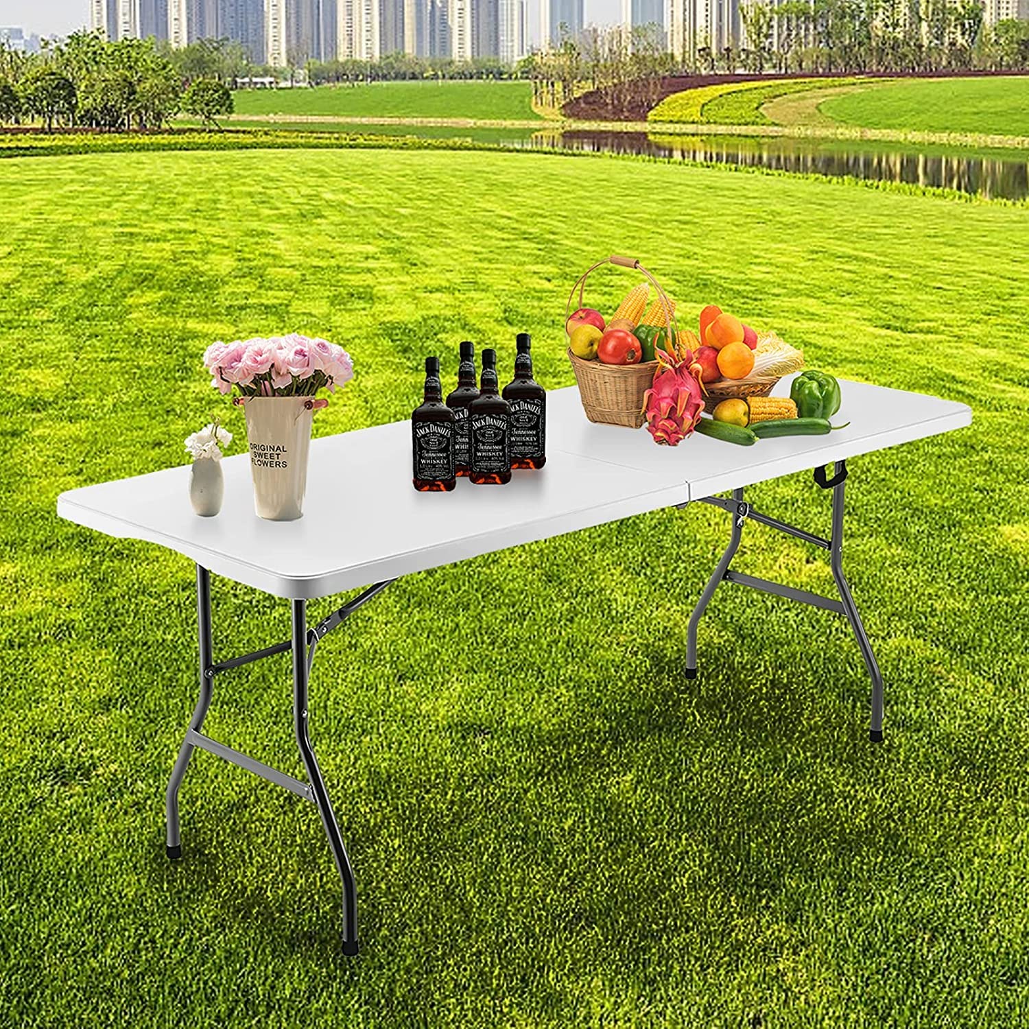 Byliable Folding Table 6ft Portable Heavy Duty Plastic 6 Foot Utility Foldable Table Plastic Dining Table Indoor Outdoor for Camping, and Party, White