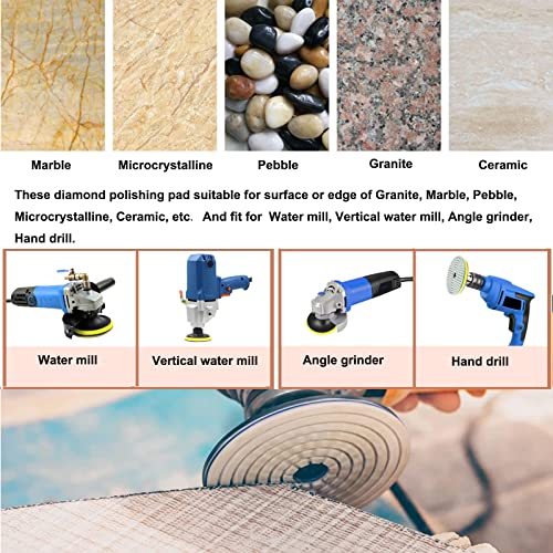 McopKrmo 5 Inch Diamond Grinding Pads for Tile, 10pcs Wet/Dry Diamond Sanding Polishing Sheet Granite Stone Polish Kit for Concrete Marble Countertop Quartz 50#~8000# with Backer Pads Thread 5/8"