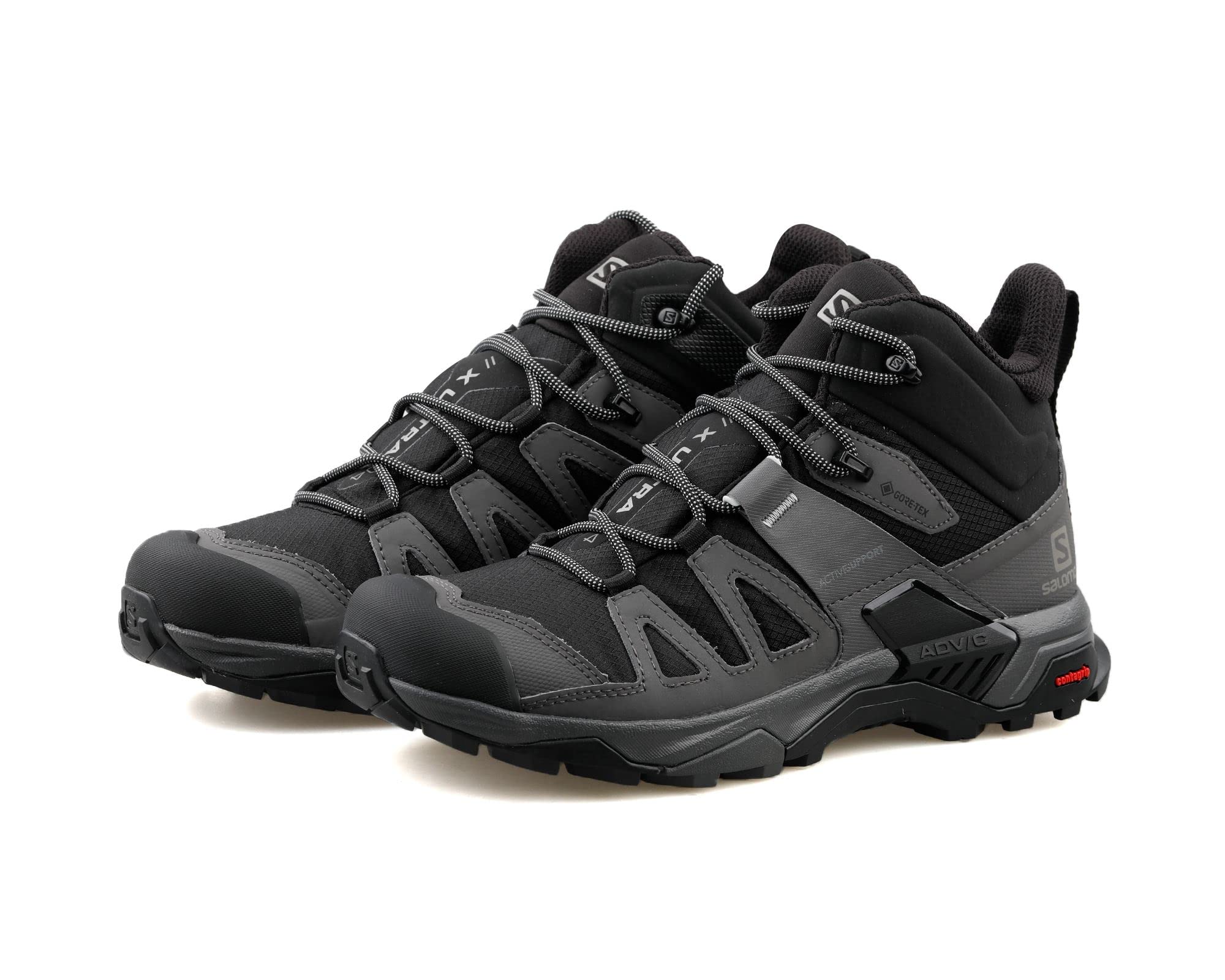 Salomon X Ultra 4 MID Gore-TEX Hiking Boots for Men, Black/Magnet/Pearl Blue, 10