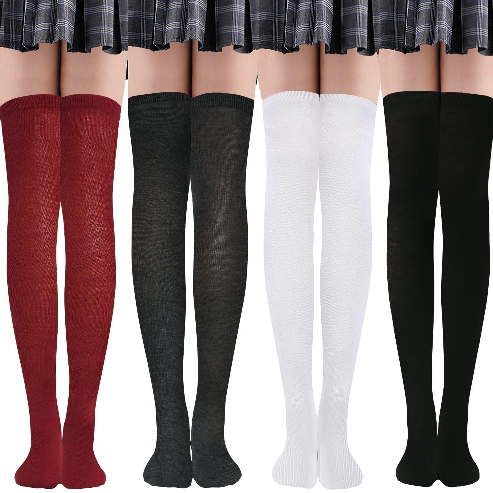 Buauty 4 Pairs Thigh High Socks,Knee High Socks,Long Socks,Halloween Cute Over The Knee Stripes Socks For Women , Medium