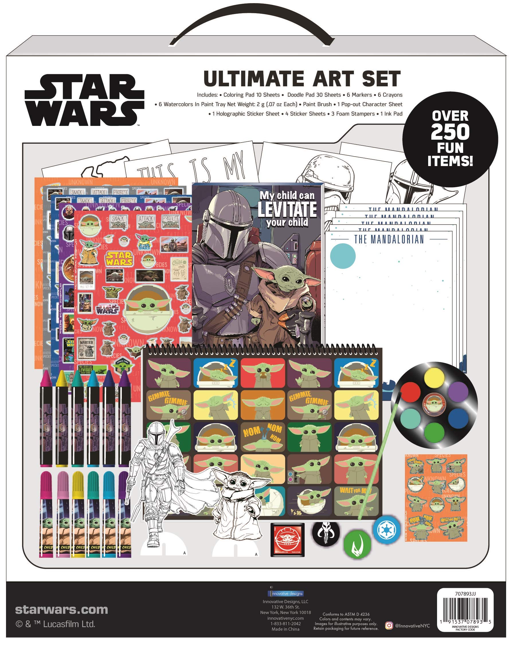 Innovative Designs Star Wars Mandalorian Baby Yoda Mega Art Set for Kids with Stickers for Painting + Coloring