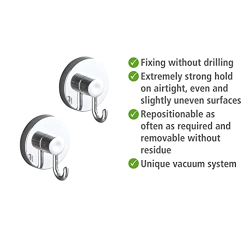 WENKO Wall Hooks with Loc-Vacuum Technology, for Hanging, Storage, for Shower, for Kitchen, No Drilling, No Holes, No Screws, Without Nails, 9.29" x 1.57" x 3.74", Chrome