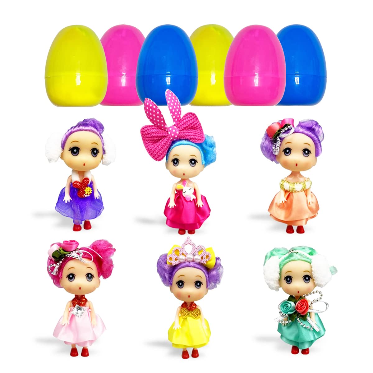 Pinkiwine 6 Pack Jumbo Easter Eggs with Doll Toys Inside for Kids Girls Boys Toddlers Easter Basket Stuffers Gifts Fillers Party Favors