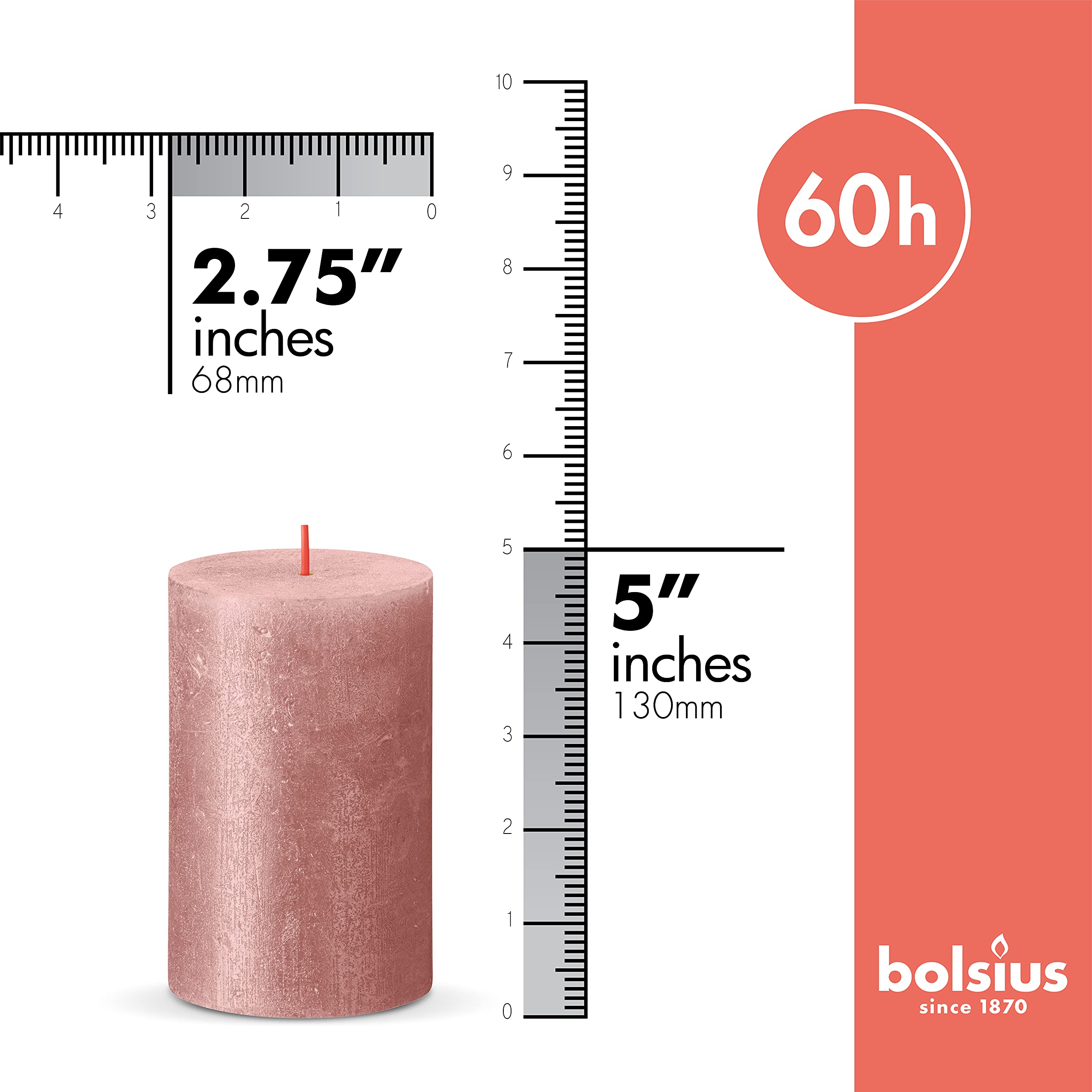 BOLSIUS Pink Shimmer Metallic Pillar Candles 4 Pack - 2.75 X 5 Inches - Premium European Quality - includes Natural Plant-Based Wax - Unscented Dripless Smokeless 60 Hour Party & Wedding Candles