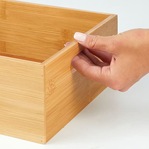 mDesign Bamboo Wood Organizer Storage Bin Open-Top Box with Built-In Handles for Kitchen, Pantry Organization; Holds Flatware, Dry Goods Boxes, Cooking Essentials, Echo Collection - 4 Pack - Natural