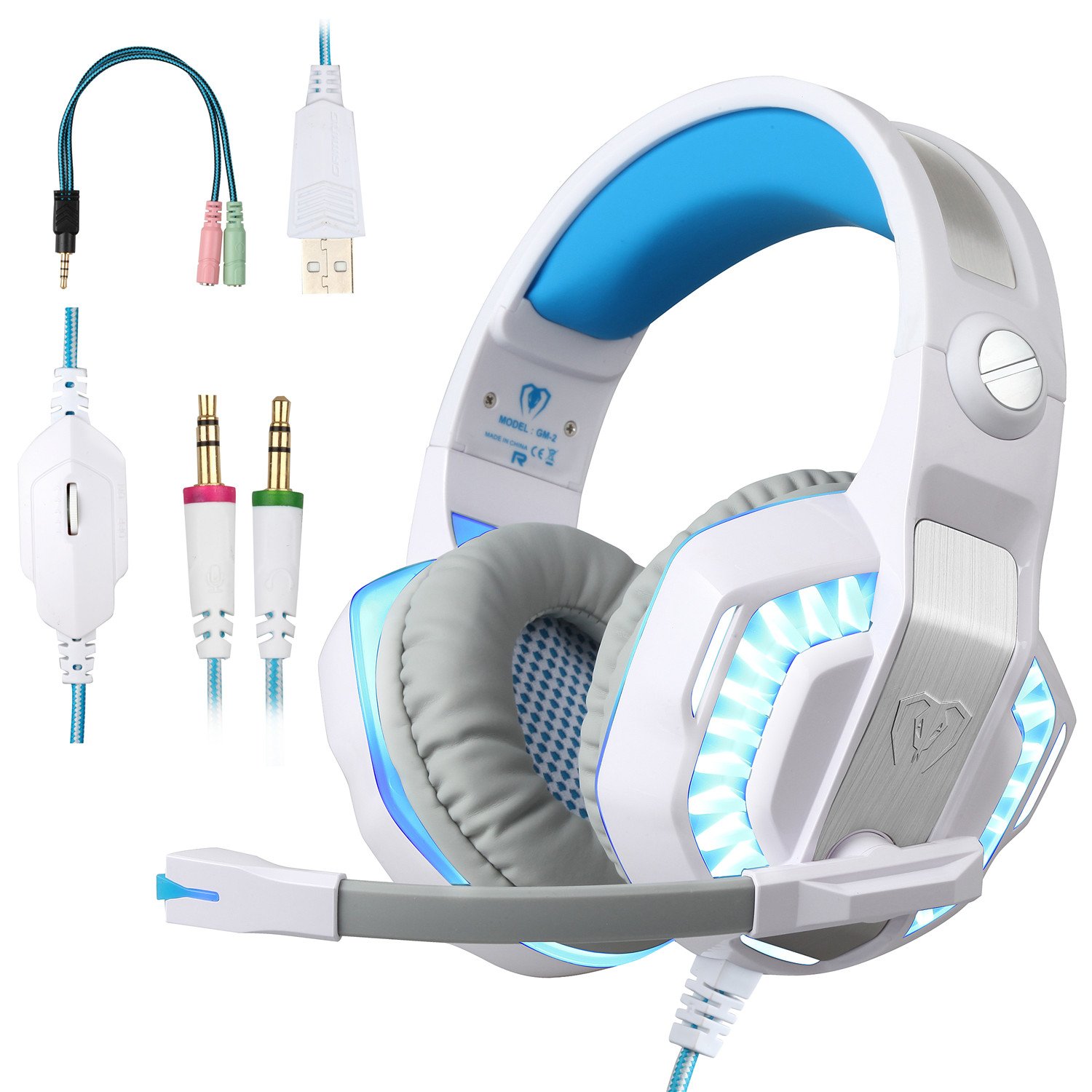 BlueFire Professional Stereo Gaming Headset for PS4, PS5,Xbox One Headphones with Mic and LED Lights for PlayStation 4, Xbox One, PC (White)