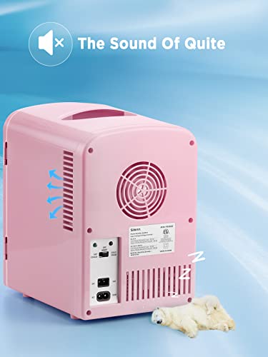 Silonn Mini Fridge, Portable Skin Care Fridge, 4 L/6 Can Cooler and Warmer Small Refrigerator with Eco Friendly for Home, Office, Car and College Dorm Room, Compact Refrigerator and Pink (SLRE01P)