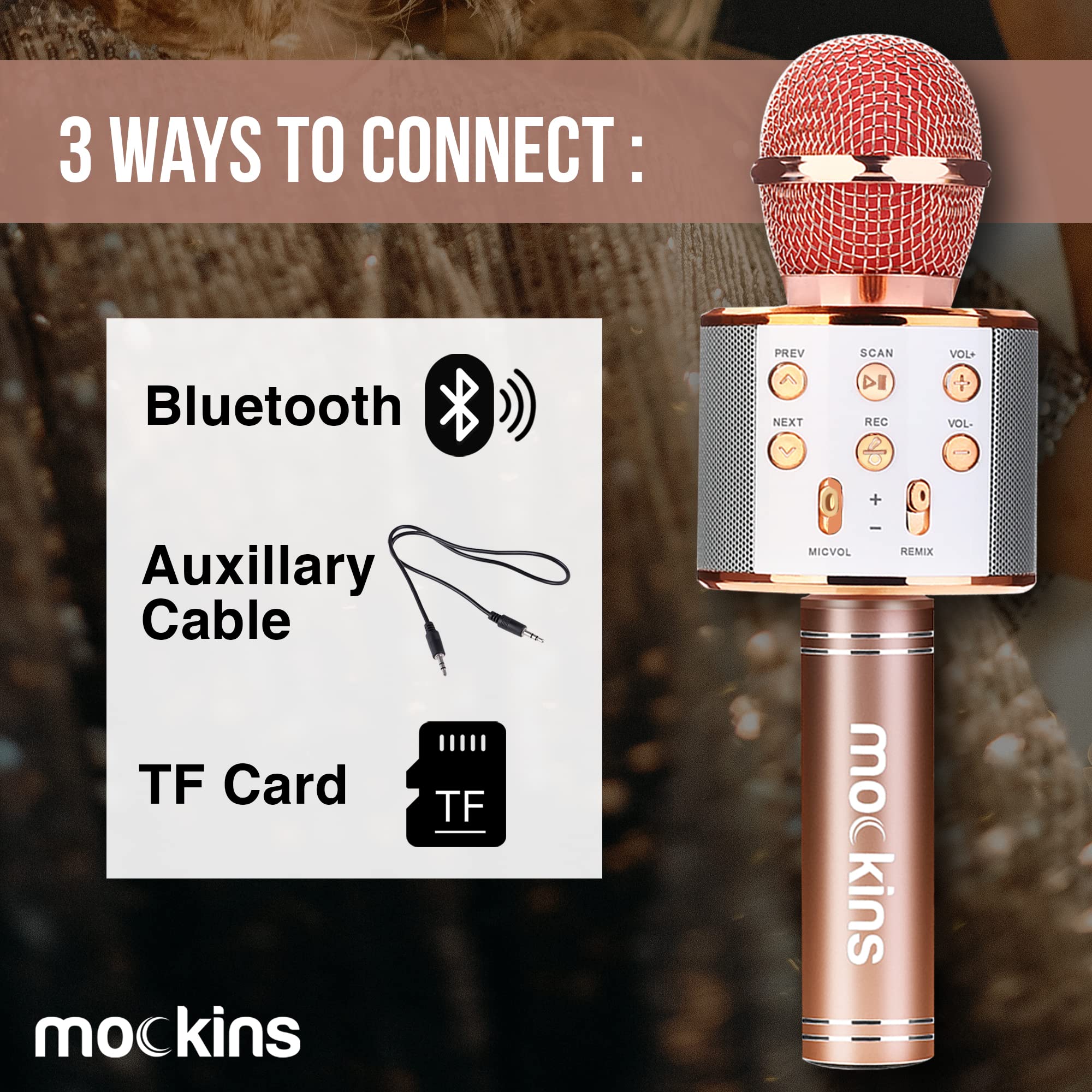 Mockins Rose Karaoke Microphone Wireless w/Built-in Speaker | Wireless Microphones Bluetooth Compatible w/iPhone & Android | Bluetooth Karaoke Microphone for Kids | Portable Microphone Karaoke Mic