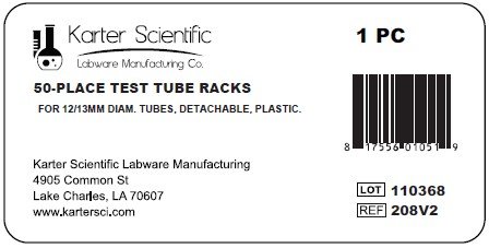 Plastic Test Tube Rack for 12/13 mm Tubes, Hole Diameter is 13.6mm, Holds 50, Detachable, Karter Scientific 208V2 (Pack of 1)