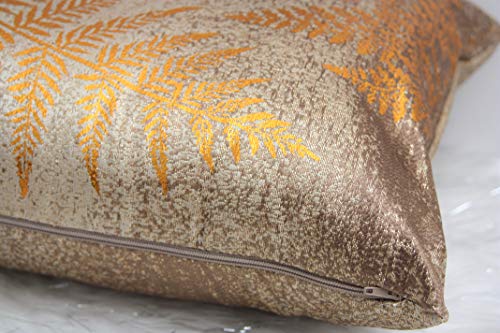 Gold Metallic Throw Pillow with Foil Leaf Design Case + Insert Gold Throw Pillow
