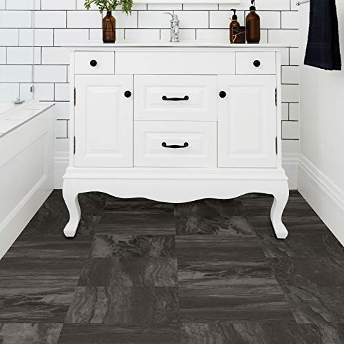 FloorPops FP3328 Raven Peel & Stick Peel and stick floor tiles, Black, 12 inch x 12 inch