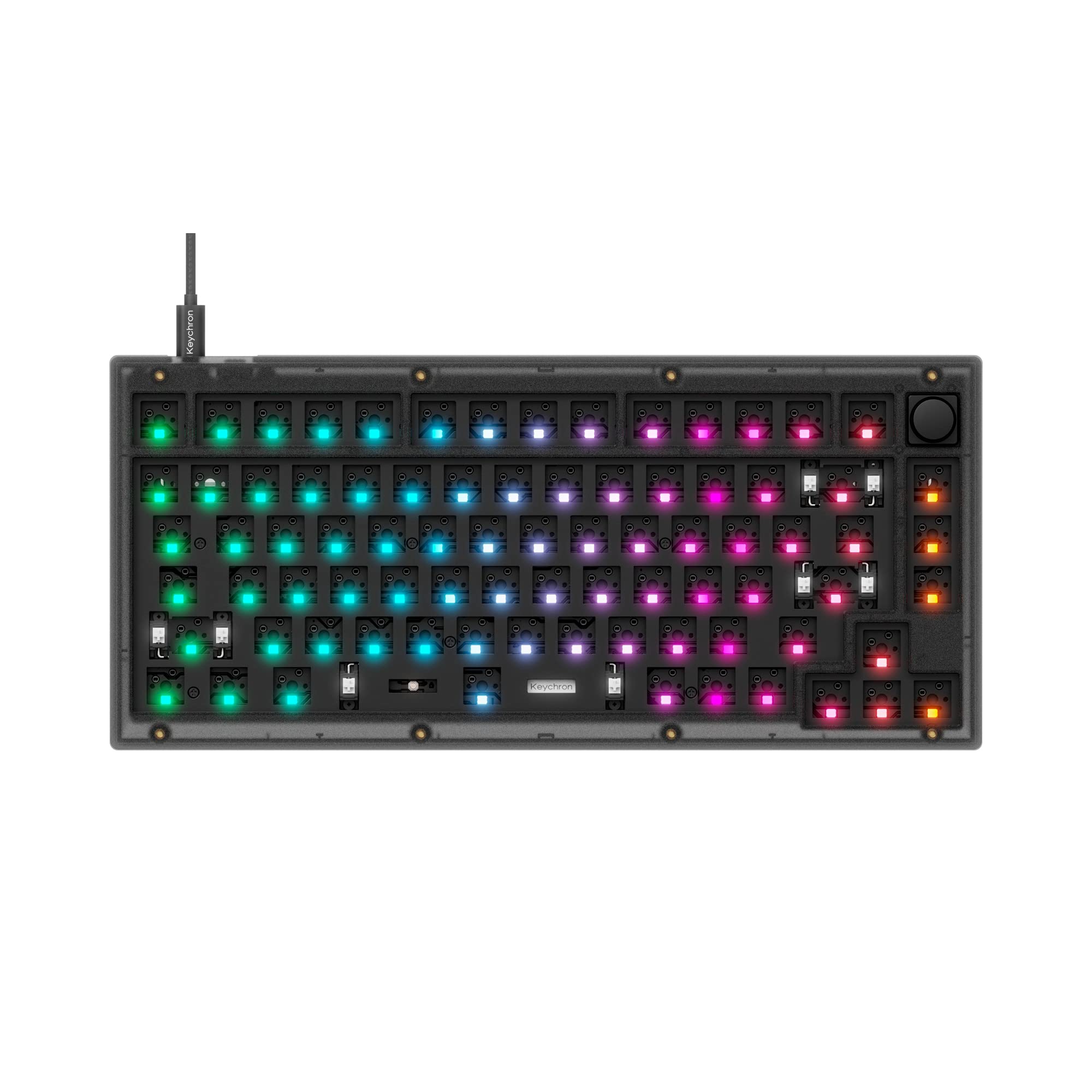Keychron V1 Wired Custom Mechanical Keyboard Barebone Knob, 75% Layout QMK/VIA Programmable Macro with Hot-swappable Support Compatible with Mac Windows Linux (Frosted Black - Translucent)