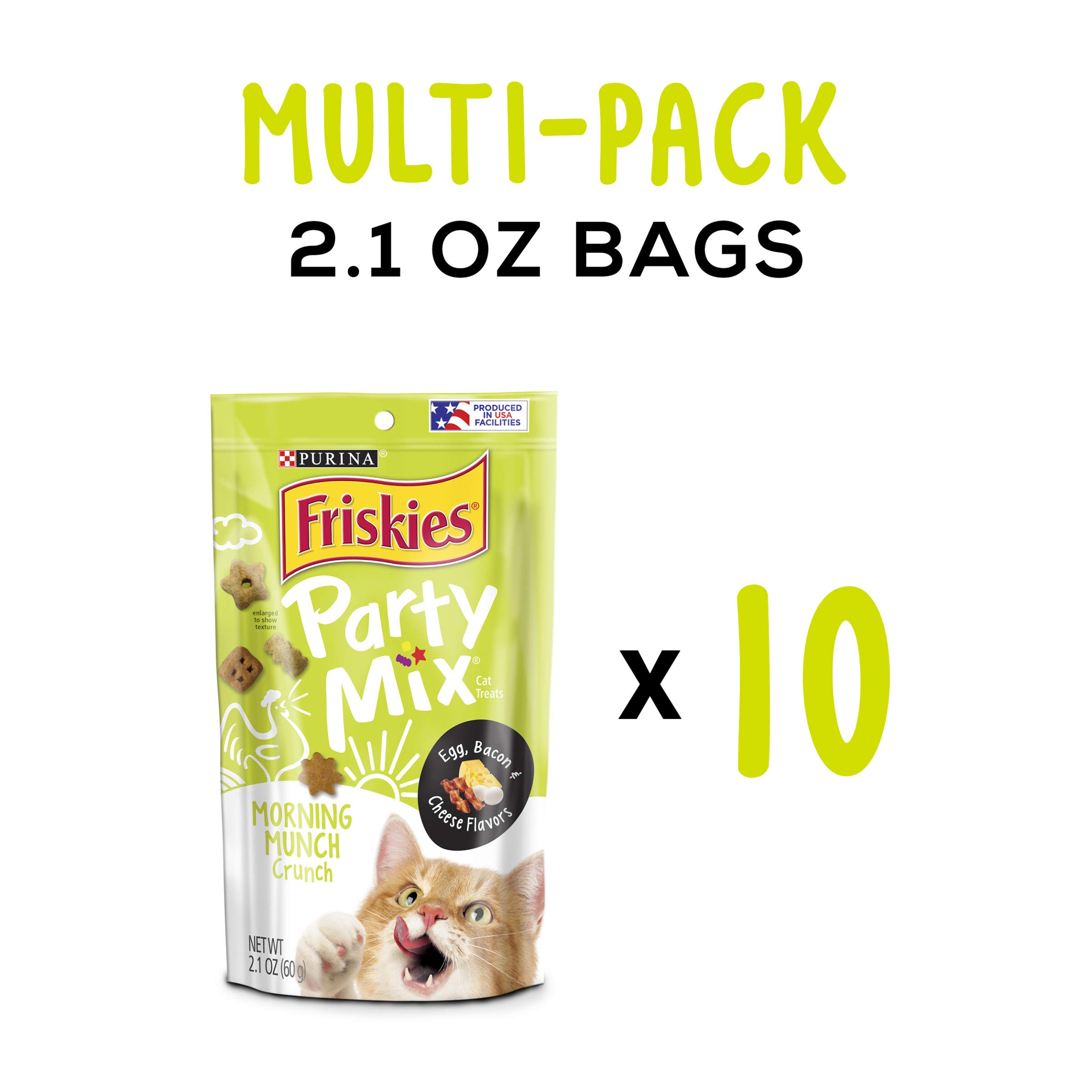 Purina Friskies Made in USA Facilities Cat Treats, Party Mix Crunch Morning Munch - (10) 2.1 oz. Pouches