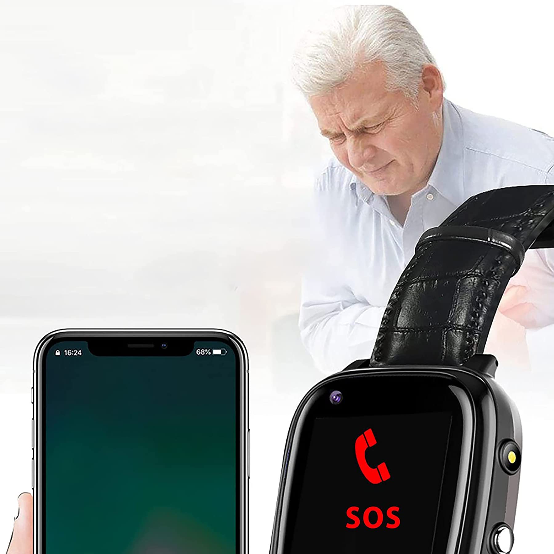 CRADZZA Smart watch with fall detection The elderly men and women for dementia with text messages and calls iOS and Android