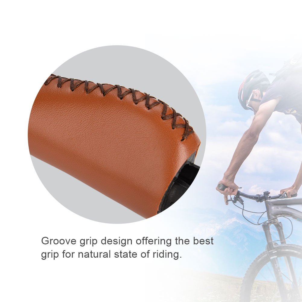 Bicycle Handle Grips, PU Leather Bicycle Grips Leather Handlebar Cover Grips for 7/8 Inch Handle Bars of Beach Cruiser Bikes, 1Pair(Brown)