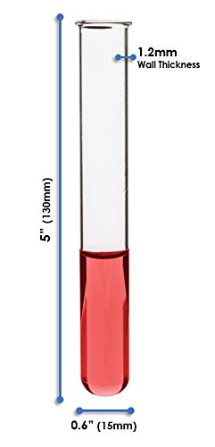 EISCO 48PK Test Tubes, 15ml - Borosilicate 3.3 Glass - 1.2mm Thick Walls, Beaded Rim - Superior Heat & Chemical Durability - 5.25" Tall, 0.6" Diameter