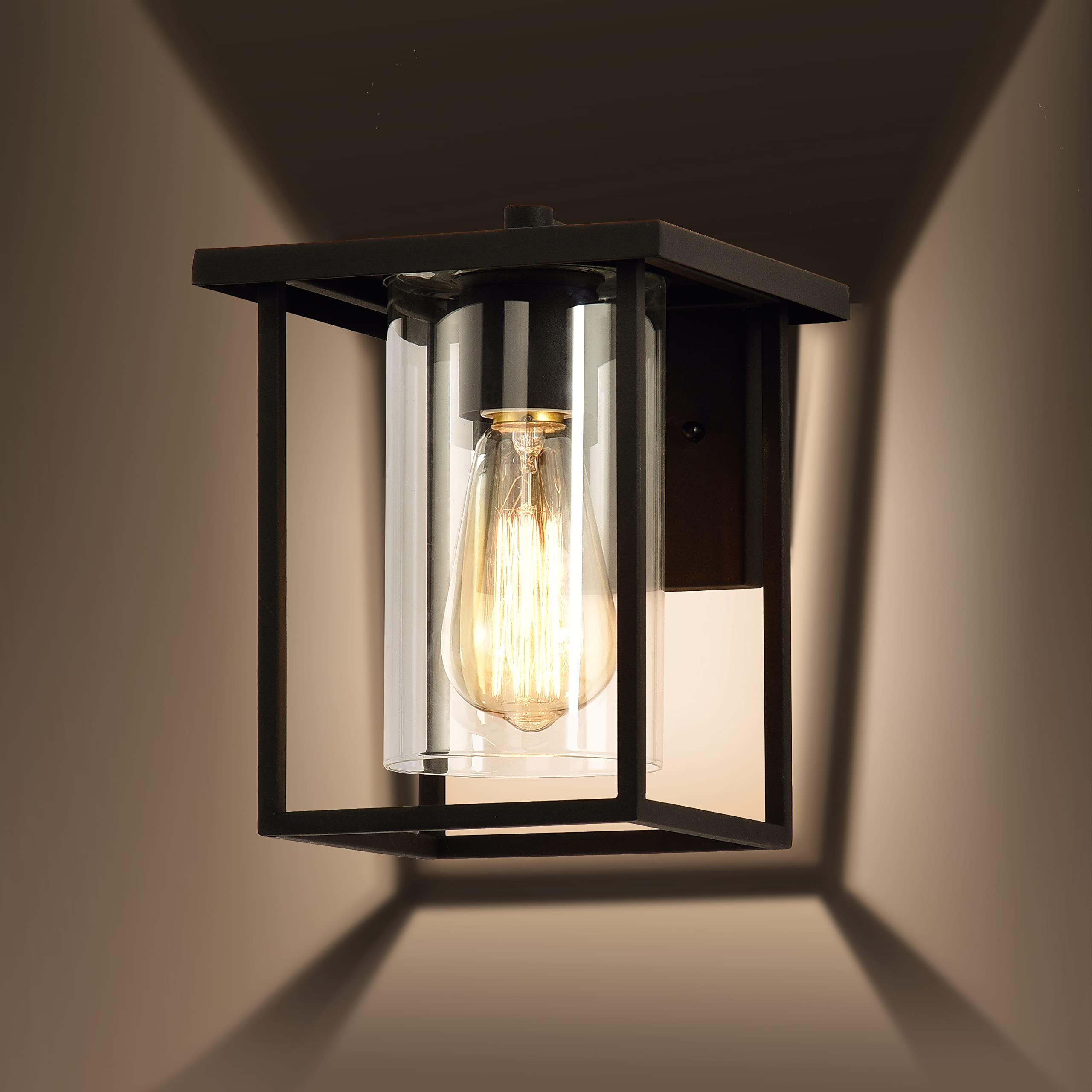 c cattleya Porch Light Outdoor Wall Lantern Sconce 1-Light Matte Black Armed Sconce with Clear Glass Shade for Exterior Patio Garage Garden Hallway