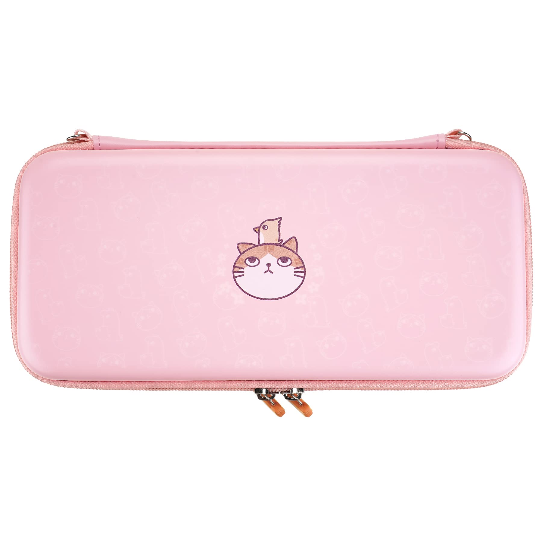 PlayVital Pink Cute Carrying Case for Nintendo Switch & OLED, Thumb Grip Caps & Kitten & Chicken Slim Travel Case for Switch Portable Hardshell Girl Storage Game Accessories