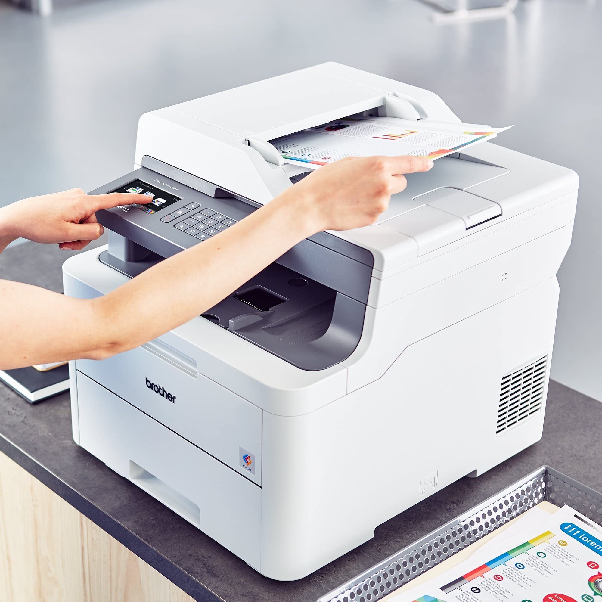 Brother MFC-L3710CW All-in-One Wireless Digital LED Color Laser Printer, White - Print Copy Scan Fax - 3.7" LCD Touchscreen Display, 19 ppm, 600 x 2400 dpi, 8.5 x 14, 250-sheet, 50-Sheet ADF, Tillsiy