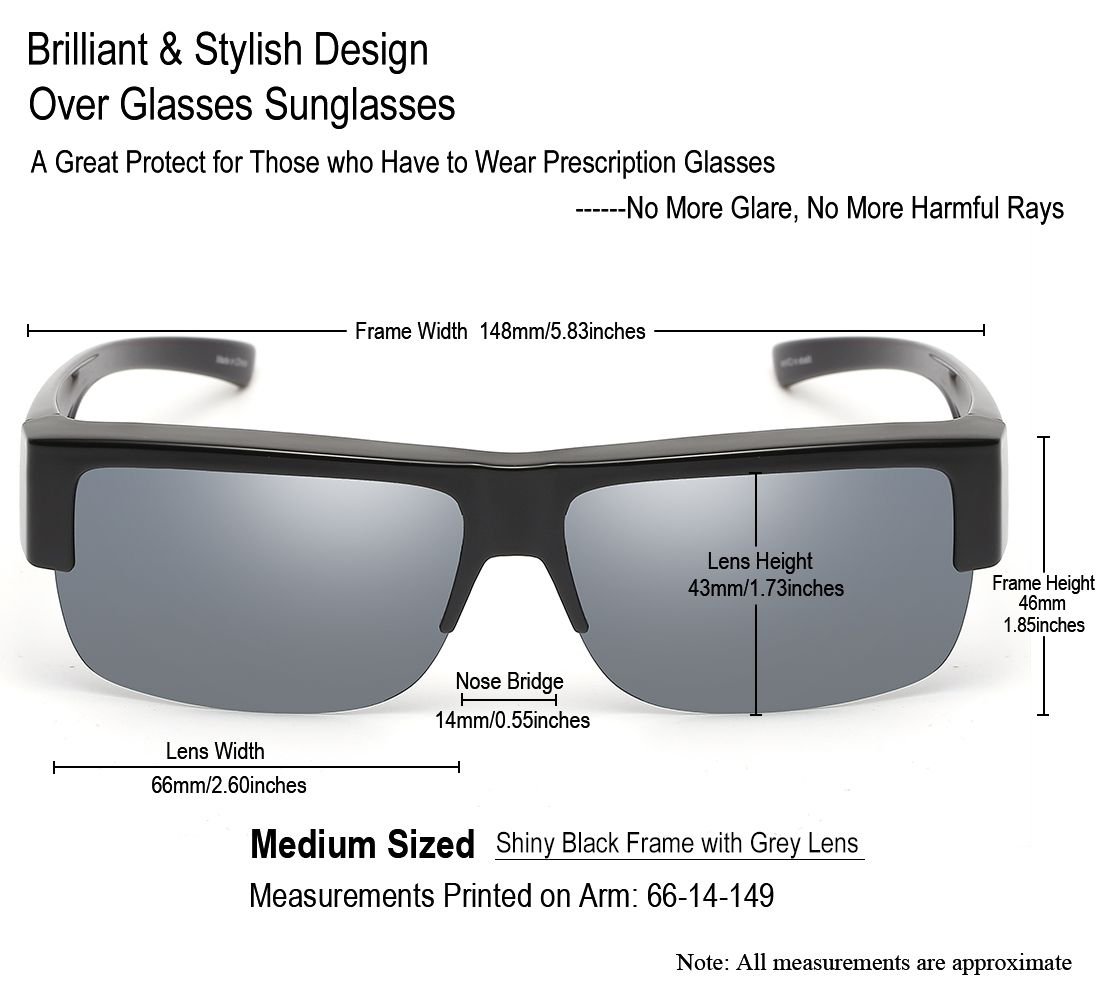 CAXMAN Fit Over Glasses Sunglasses Polarized w/Upgraded TR90 Unbreakable Frames Men Women Medium Matte Black Frame Grey Lens