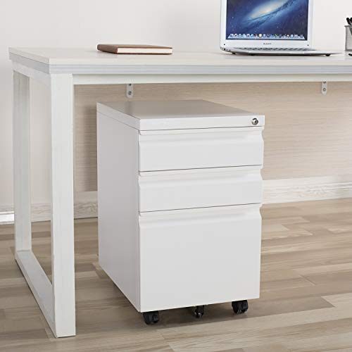 Bonnlo White 3 Drawer File Cabinet with Lock, Rolling File Cabinet for Home Office, Locking File Cabinet Under Desk Filing Cabinet Mobile Office Drawers with Pencil Tray, Assembly Required, 23.6" H