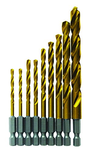 BOSCH TI9IM 9-Piece Assorted Set Titanium Nitride Coated Metal Drill Bits with Included Case Impact Tough with Impact-Rated Hex Shank Ideal for Heavy-Gauge Carbon Steels, Light Gauge Metal, Hardwood