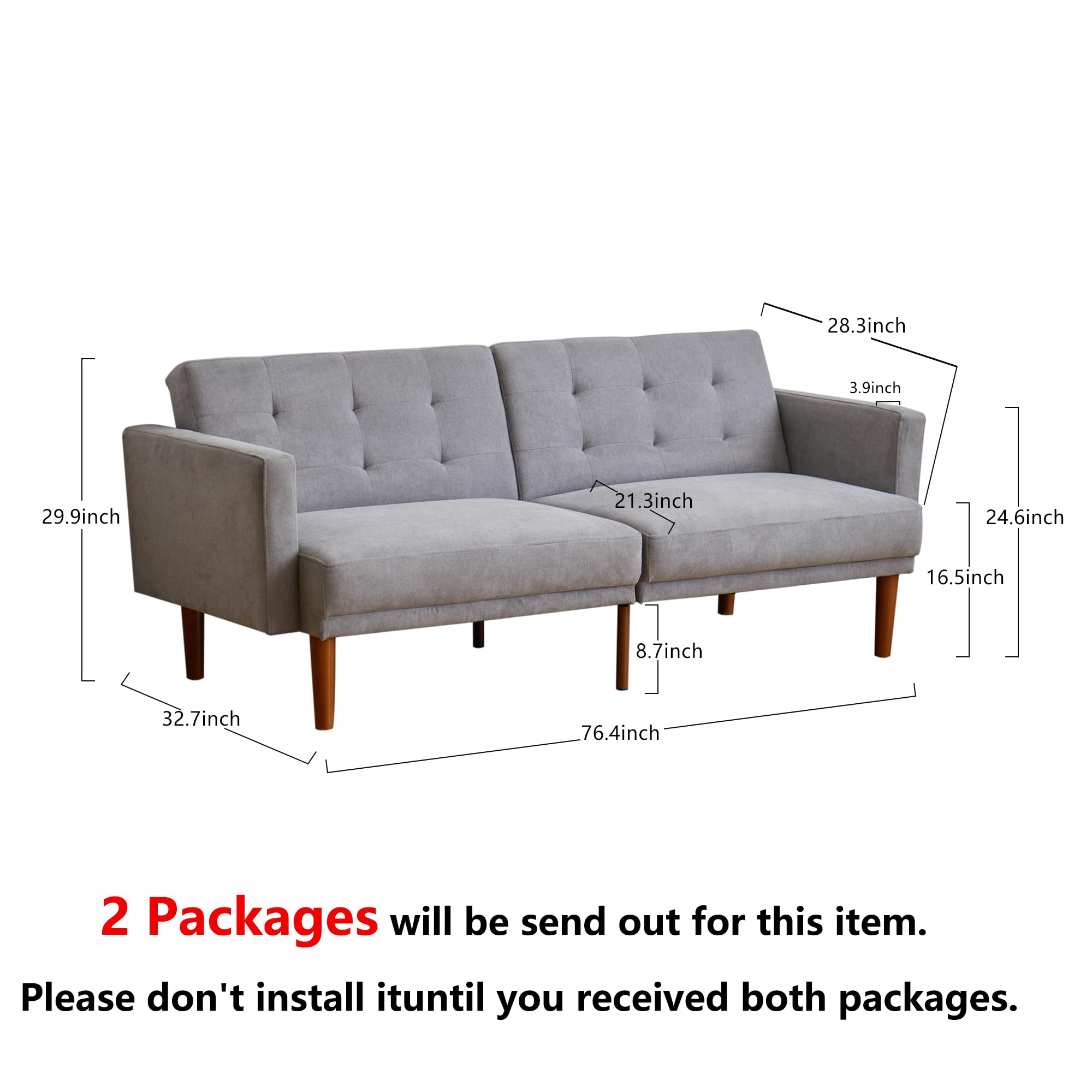 DIYART 76'' Futon Sofa Bed, Convertible Sleeper Couch Bed, 3 Seater Sleeper Sofa with Adjustable backrest, Loveseat Sofa, Futon Couches for Living Room, Brown Faux Leather