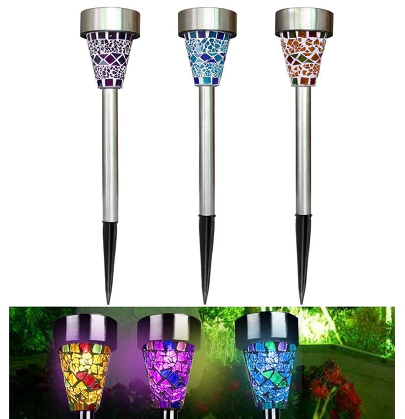 iFCOW Pathway Landscape Lighting, Solar Mosaic Garden Lights 3pcs Waterproof Mosaic LED Garden Light for Outdoor Christmas Garden Home Decoration
