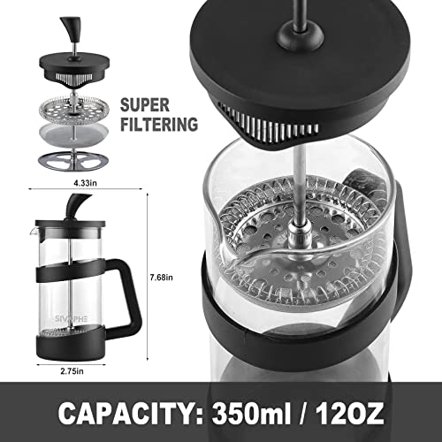 Sivaphe Small French Press 12oz Light-weight Durable High Borosilicate Carafe/Tea Maker Single Serve Coffee Press Frothed Brewer