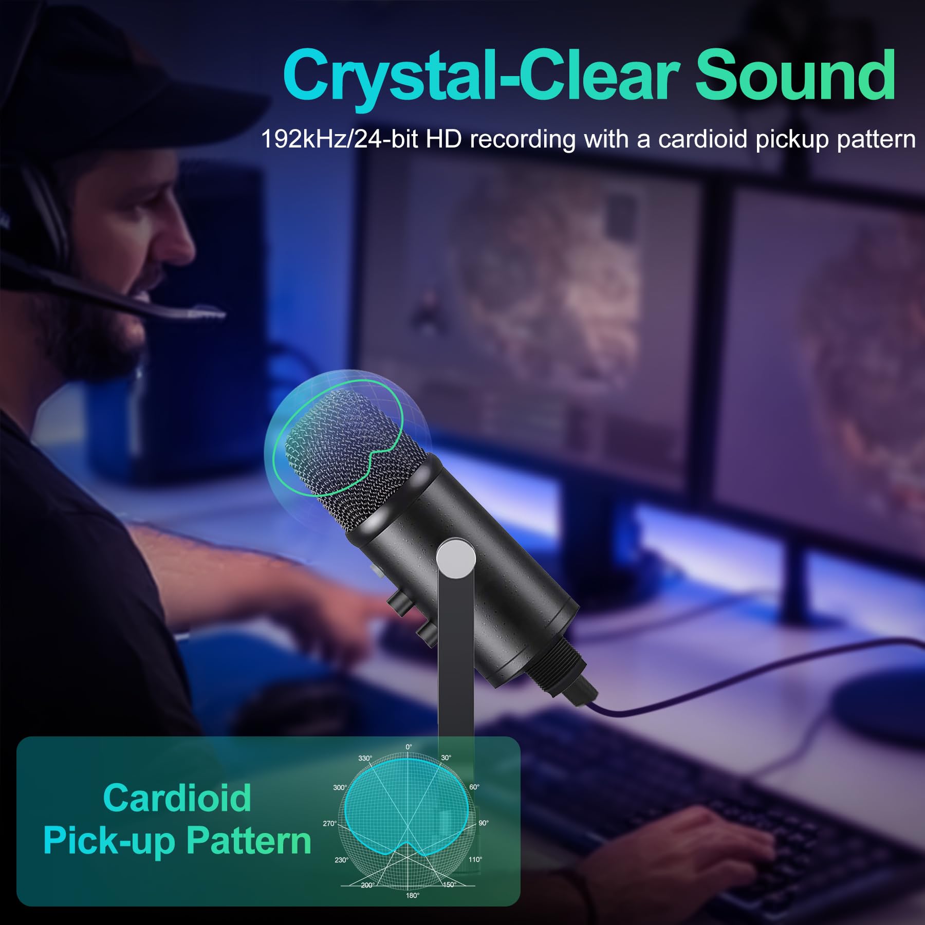 Mercase USB Condenser Microphone for Podcasting, Streaming, Recording on Phone, PC, Mac, PS4/PS5,Plug & Play, Quick Mute, with Adjustable Boom Arm Stand