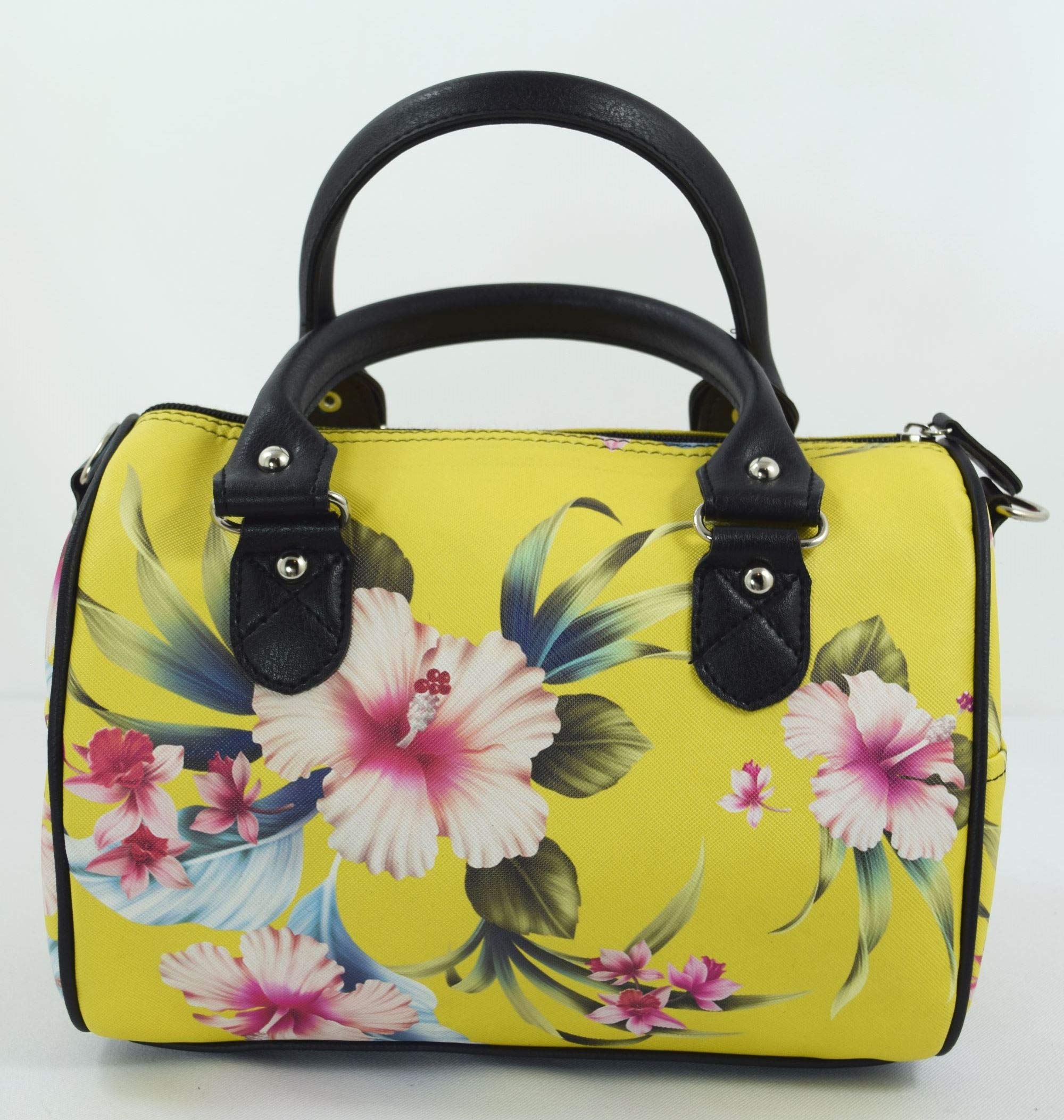 Liquor brand Aloha Hawaiian Luau Hawaiian hibiscus print Round Purse Handbag (Yellow)