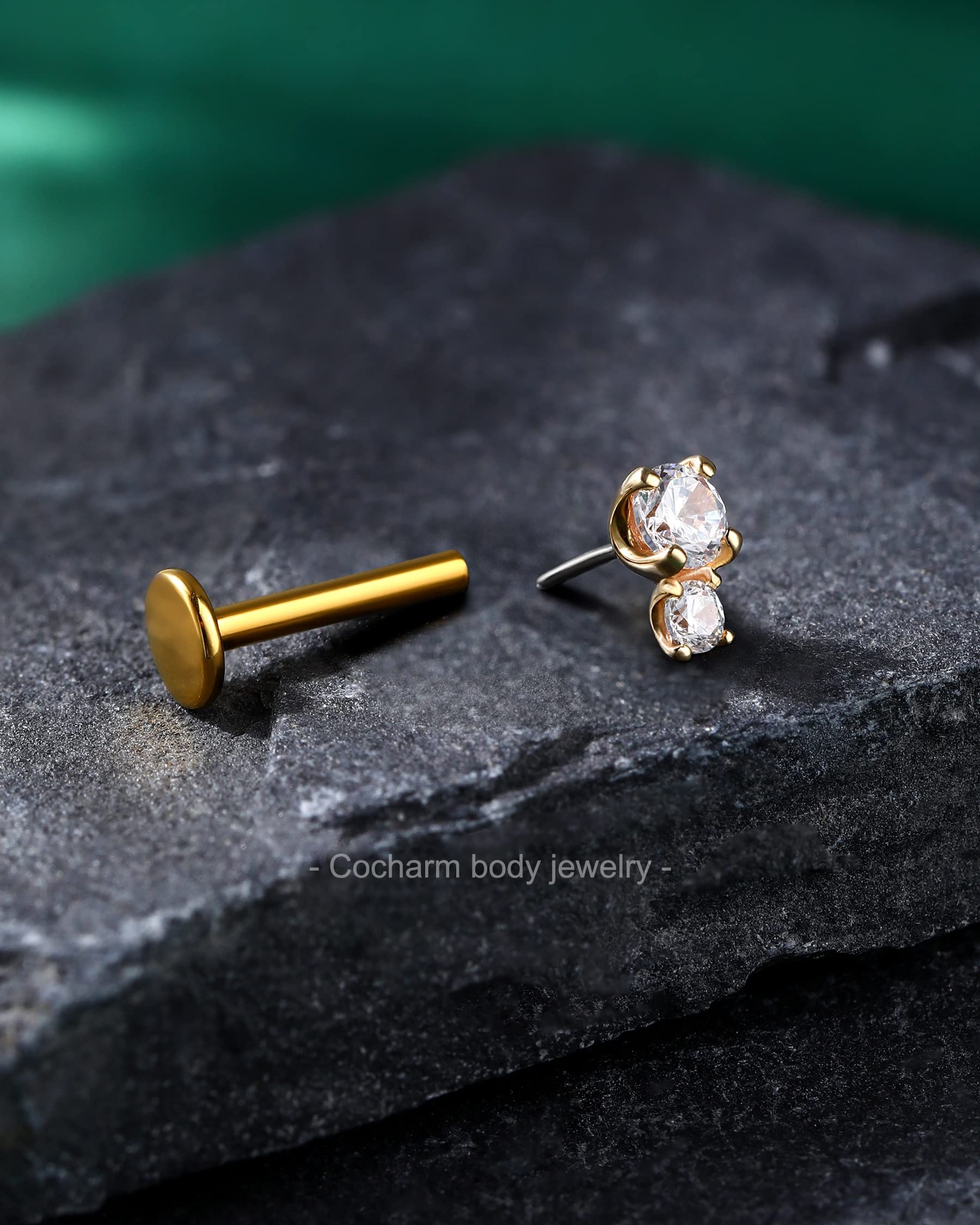 COCHARM 14K Gold Cartilage Earring Stud Yellow Gold 16g Flat Back Cartilage Earrings 14K Solid Gold Push in Cartilage Piercing Threadless Labret Stud Gold Medusa Studs