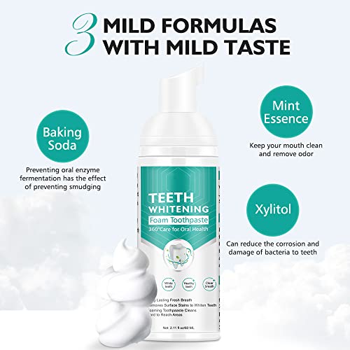 Foam Toothpaste Kids for Electric Toothbrush,Fluoride Free Natural Formula Foam Toothpaste,Ultra-fine Mousse Foam Deeply Cleaning Gums,Stain Removal,Oral Care Toothpaste,Replace Mouthwash,2PCs x 60ml
