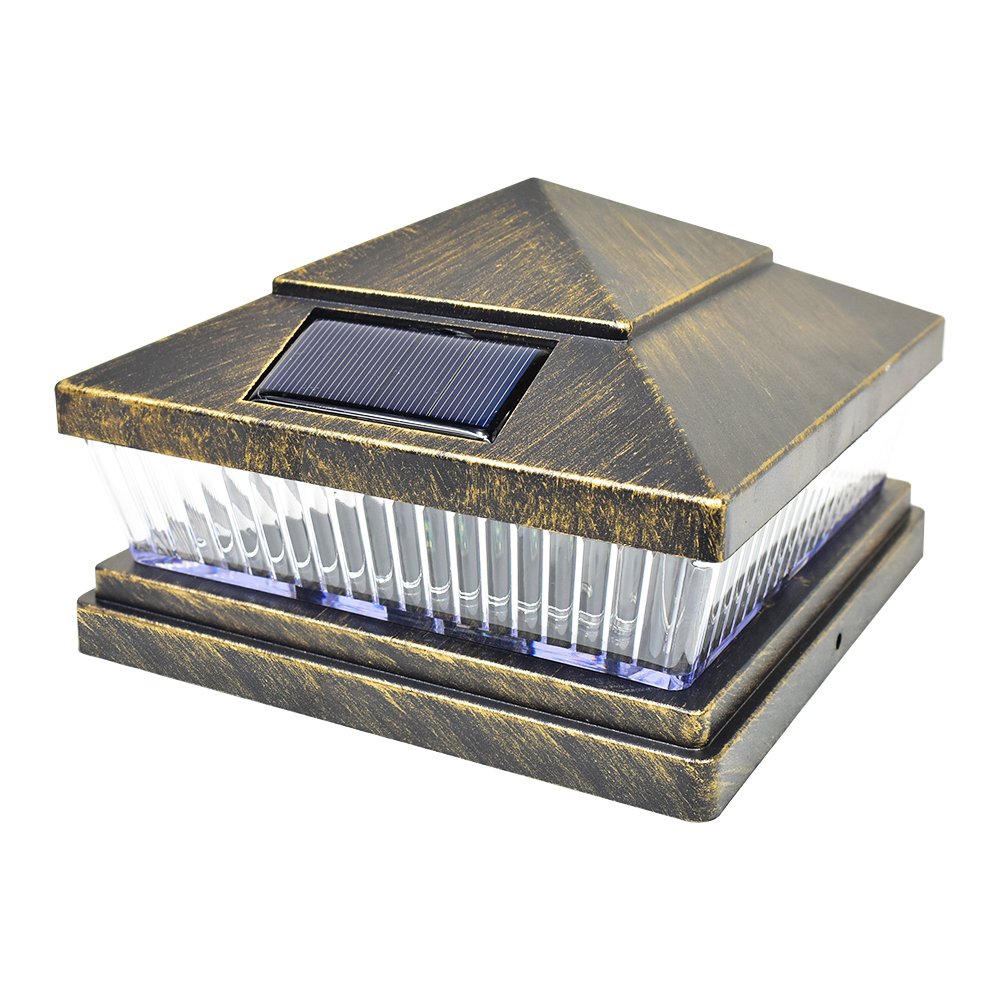 iGlow 4 Pack Vintage Bronze Garden 6 x 6 Solar SMD LED Post Deck Cap Square Fence Light Landscape PVC Vinyl Wood Bronze