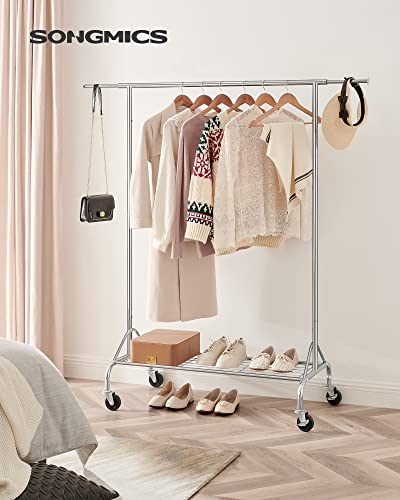 SONGMICS Heavy Duty Metal Clothes Rail with Shoes Shelf, Maximum Load of 50 kg, one Rod, Silver