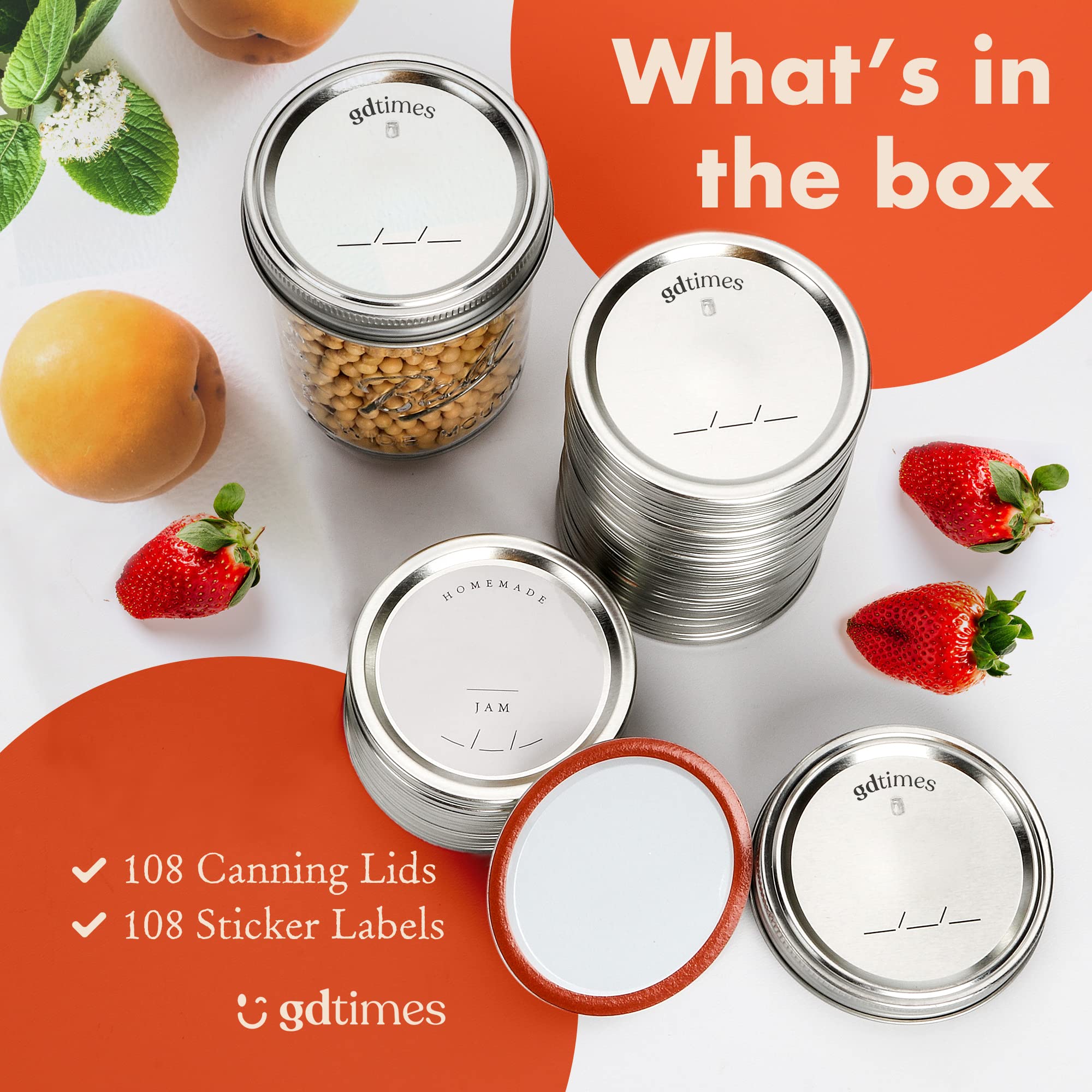 Canning Lids Regular - 108 Pcs Regular Mouth Canning Lids 108 Canning Labels, Canning Jar Lids Regular Mouth For Ball Canning Jars, Canning Supplies Mason Jar Lids Regular Mouth Mason Jar Lids Labels