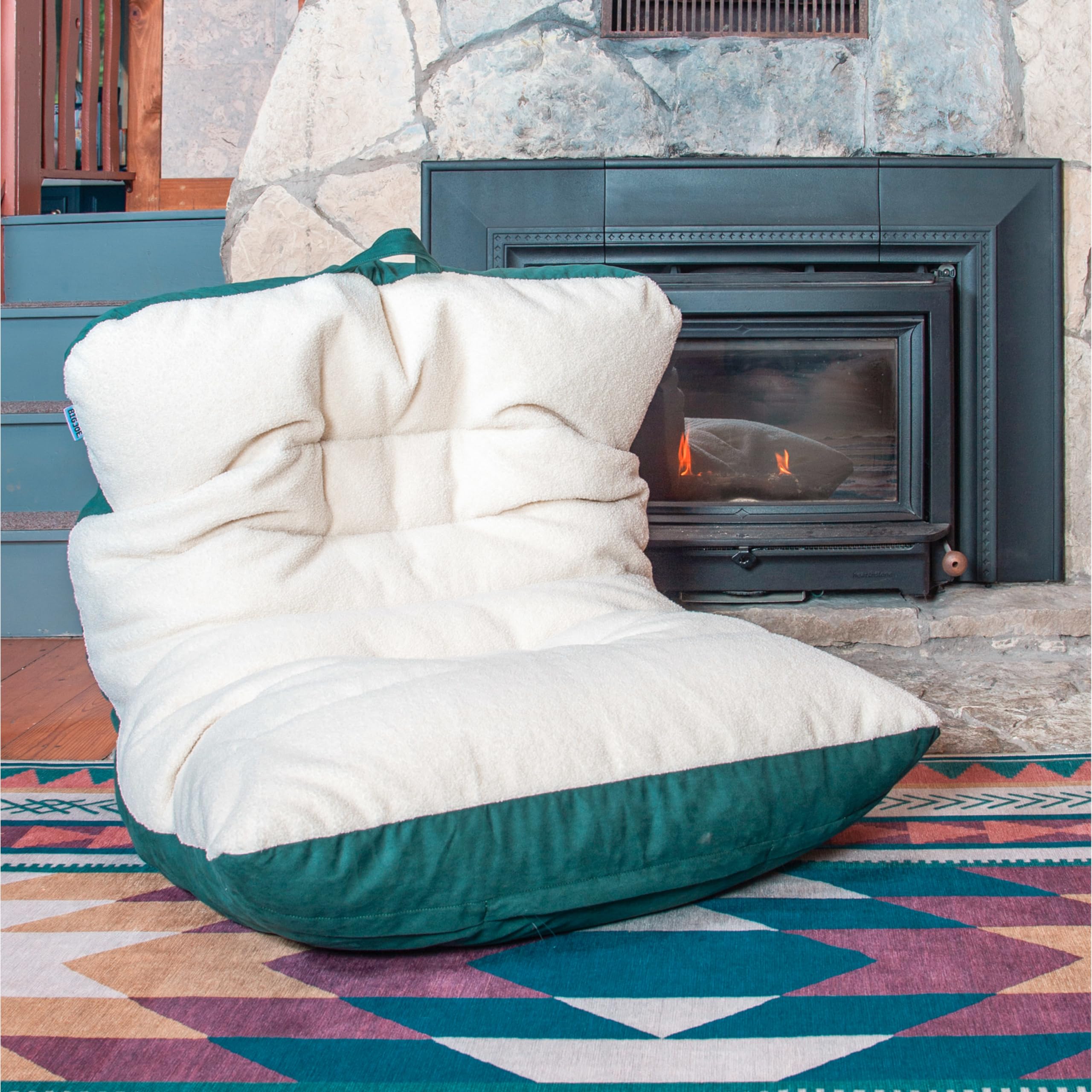 Big Joe Roma Bean Bag Chair, Oat Sherpa and Sage, Vegan Suede, 3 feet