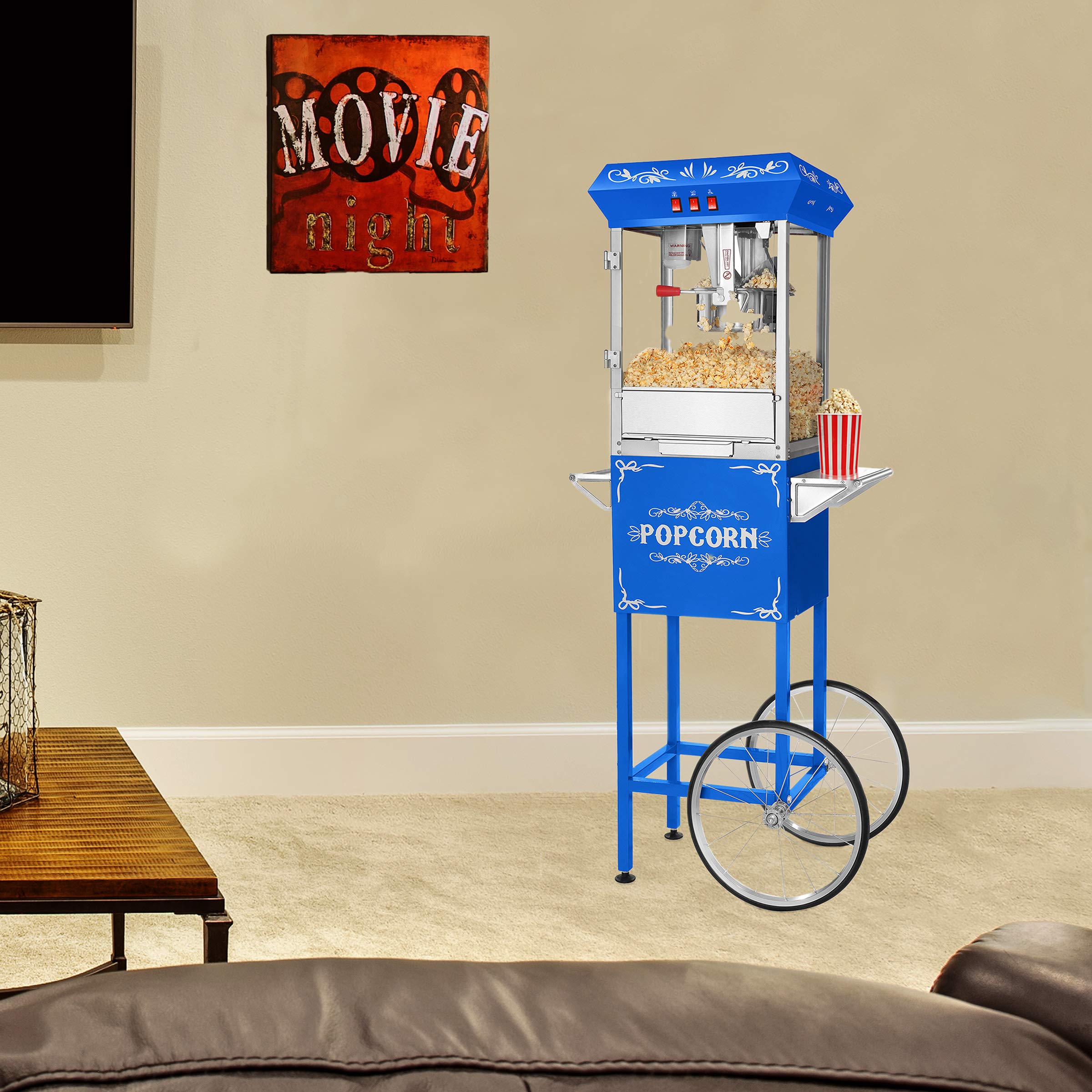 Great Northern Popcorn 738560NWJ Foundation Popcorn Machine with Cart, 8oz, Blue