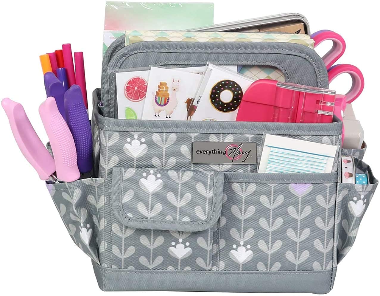 Everything Mary Collapsible Desktop Craft Organiser, Grey & White Leaf for Sewing, Scrapbooking, Paper Craft, and Art - EVM12831-1