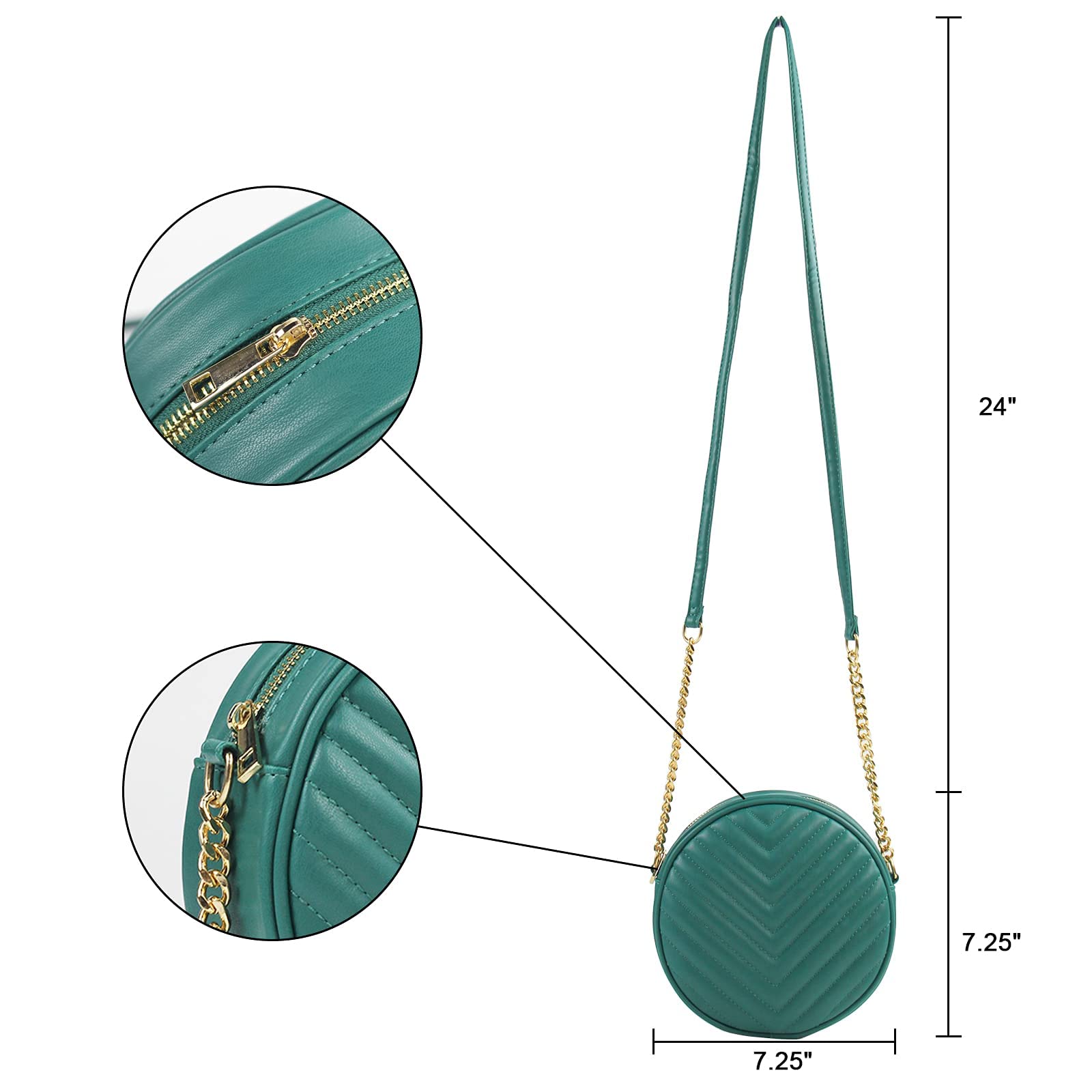 RCFJ b y K L A N D Round Crossbody Bag for Women,PU Leather Shoulder Bag with Metal Chain Strap, Cellphone Purses with Zipper