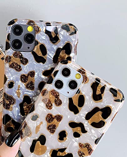J.west Case Compatiable with iPhone 13 Pro 6.1 inch,Sparkly Animal Leopard Print Pattern Vintage Cheetah Design Glitter Translucent Clear Soft TPU Slim Fit Protective Phone Case for Women Girls White